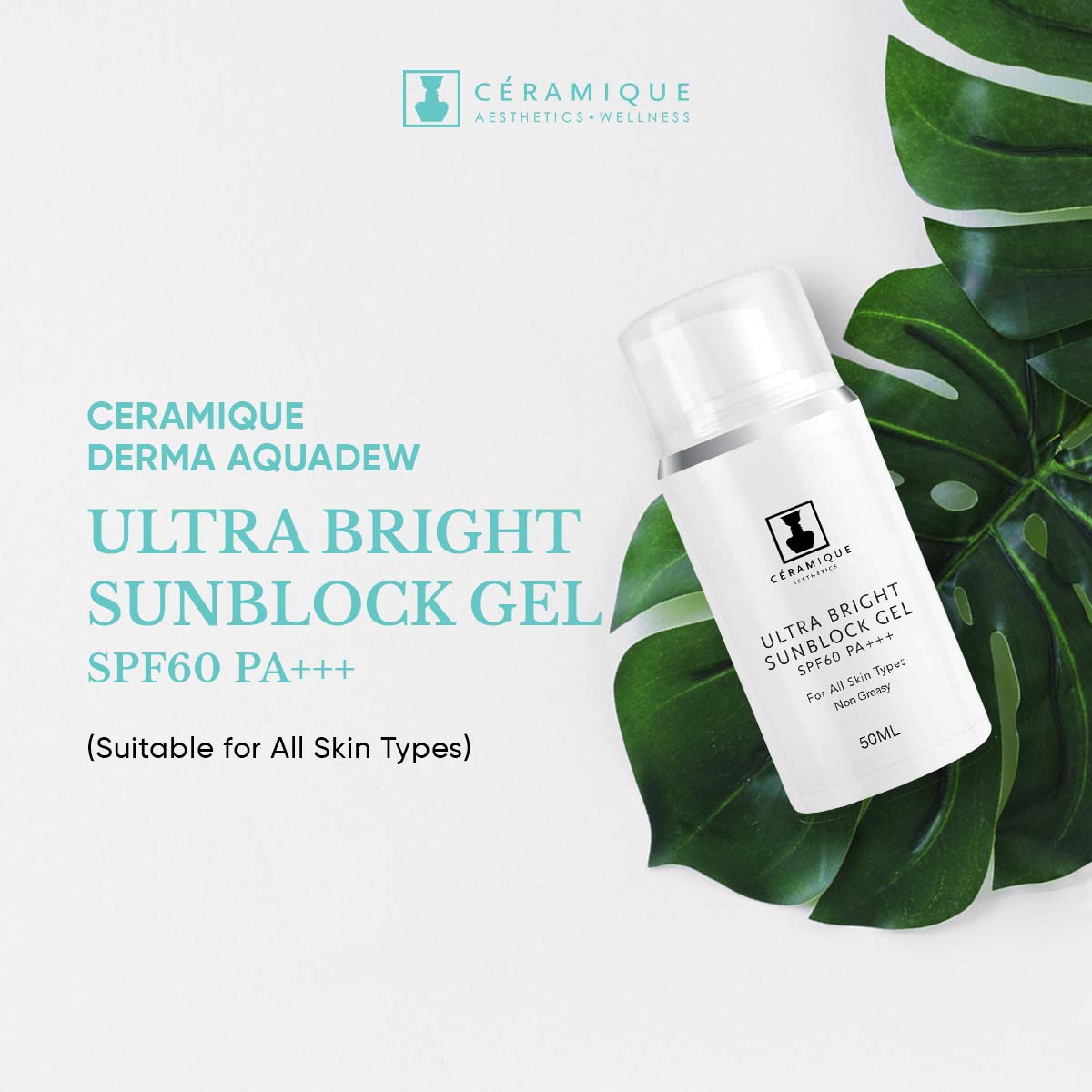 Ceramique Derma Aquadew Ultra Bright Sun Block Gel (SPF 60+++) | Natur ...